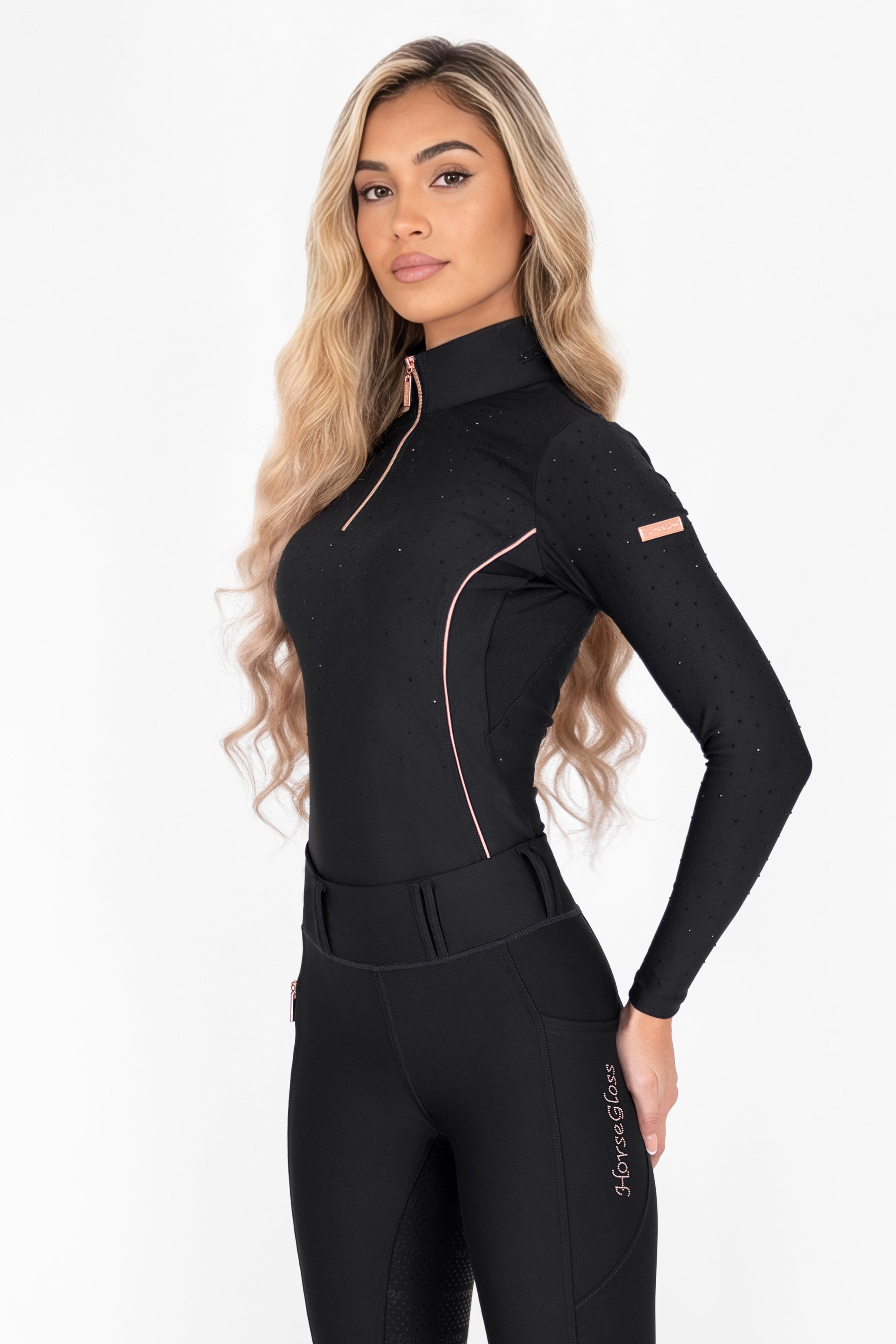 KYLIE - PERFORMANCE BASE LAYER | BLACK CRYSTAL ROSE GOLD – HorseGloss