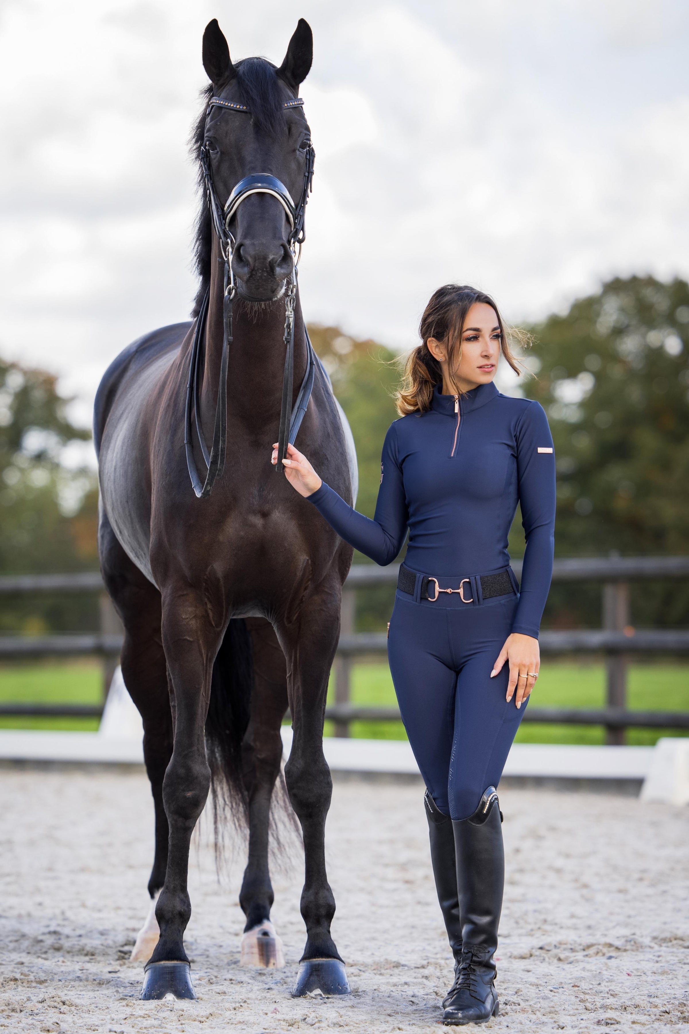 KYLIE - EQUESTRIAN BASE LAYER LONG SLEEVE | NAVY "ROSE GOLD" TECHNICAL – HorseGloss